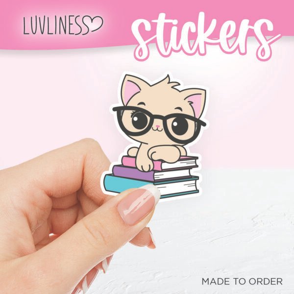Golden Cat on Books Sticker - LUVLINESS