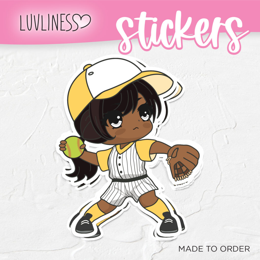 Throwing Baseball Girl Sticker, Dark Skin, Multiple Coloured Jersey ...