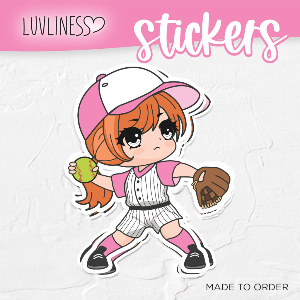 Throwing Baseball Girl Sticker, Red Head, Multiple Coloured Jersey ...